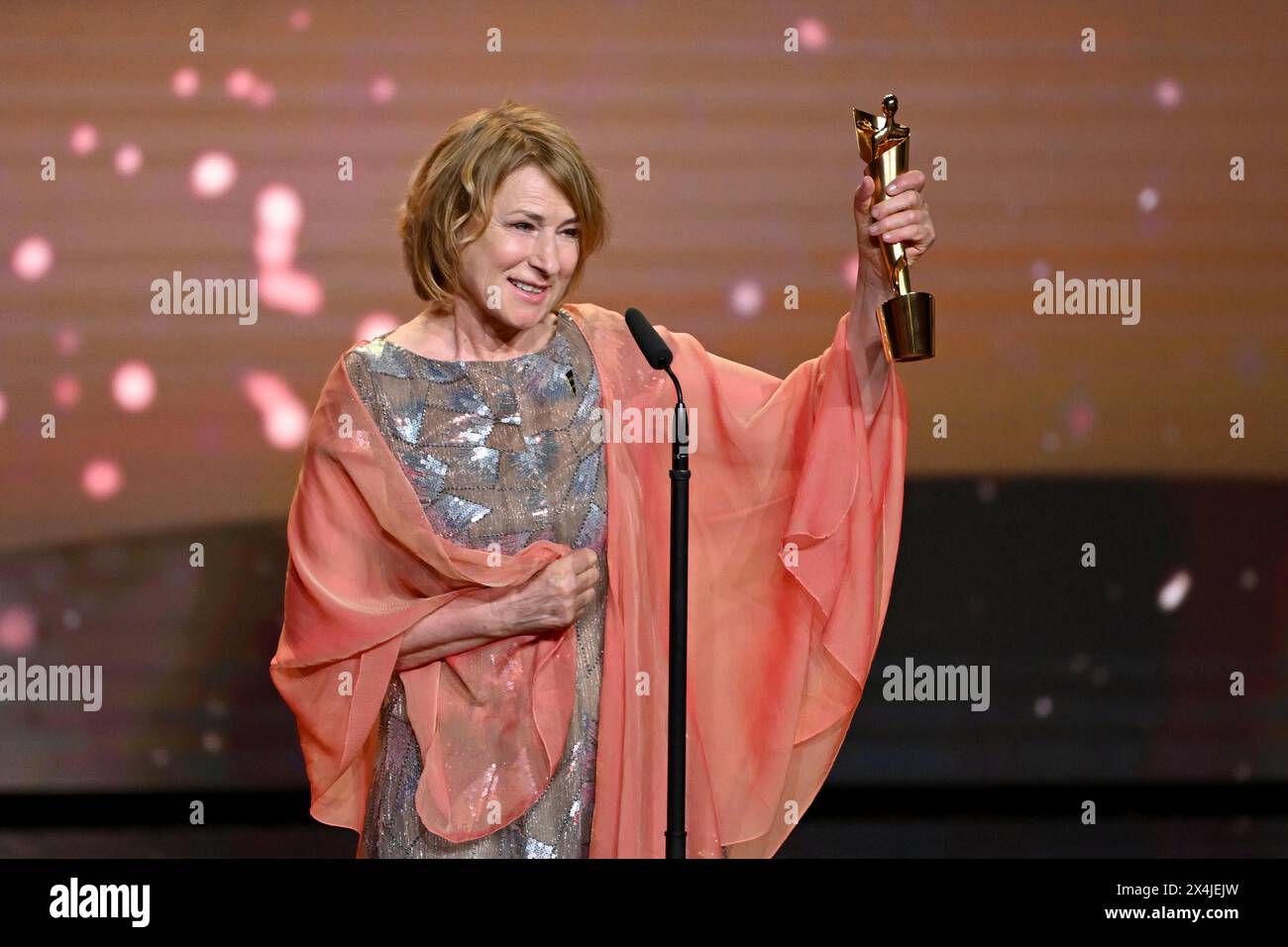 Berlin, Germany. 03rd May, 2024. Actress Corinna Harfouch is delighted ...