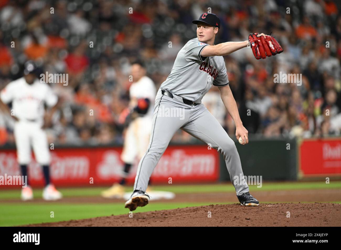 Cleveland Guardians pitcher Tim Herrin (29) in the bottom of the eighth ...