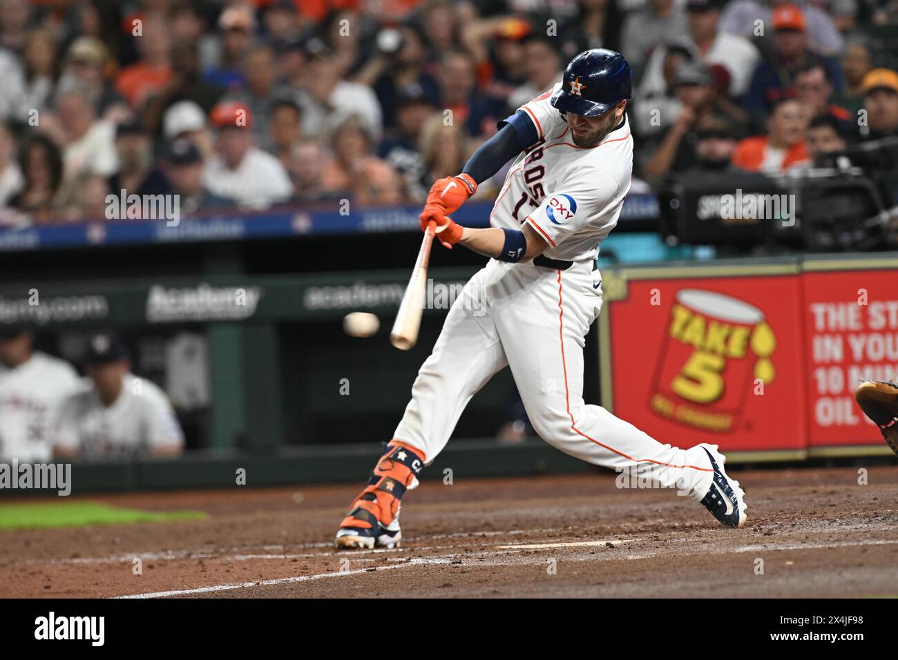 Houston Astros catcher Victor Caratini (17) lines into. Double play in ...