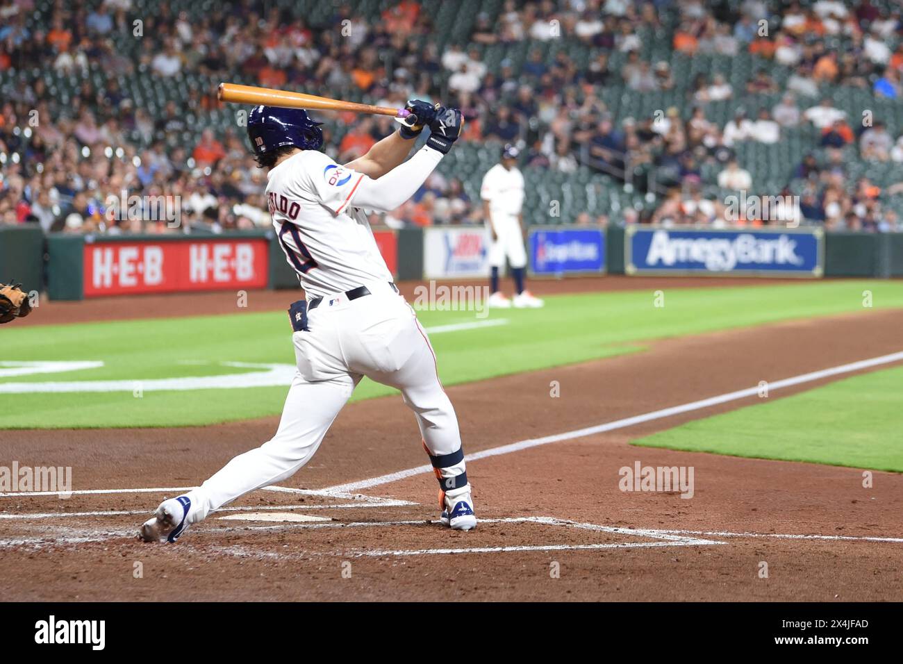 Houston Astros outfielder Joey Loperfido (10) singles to left in the ...