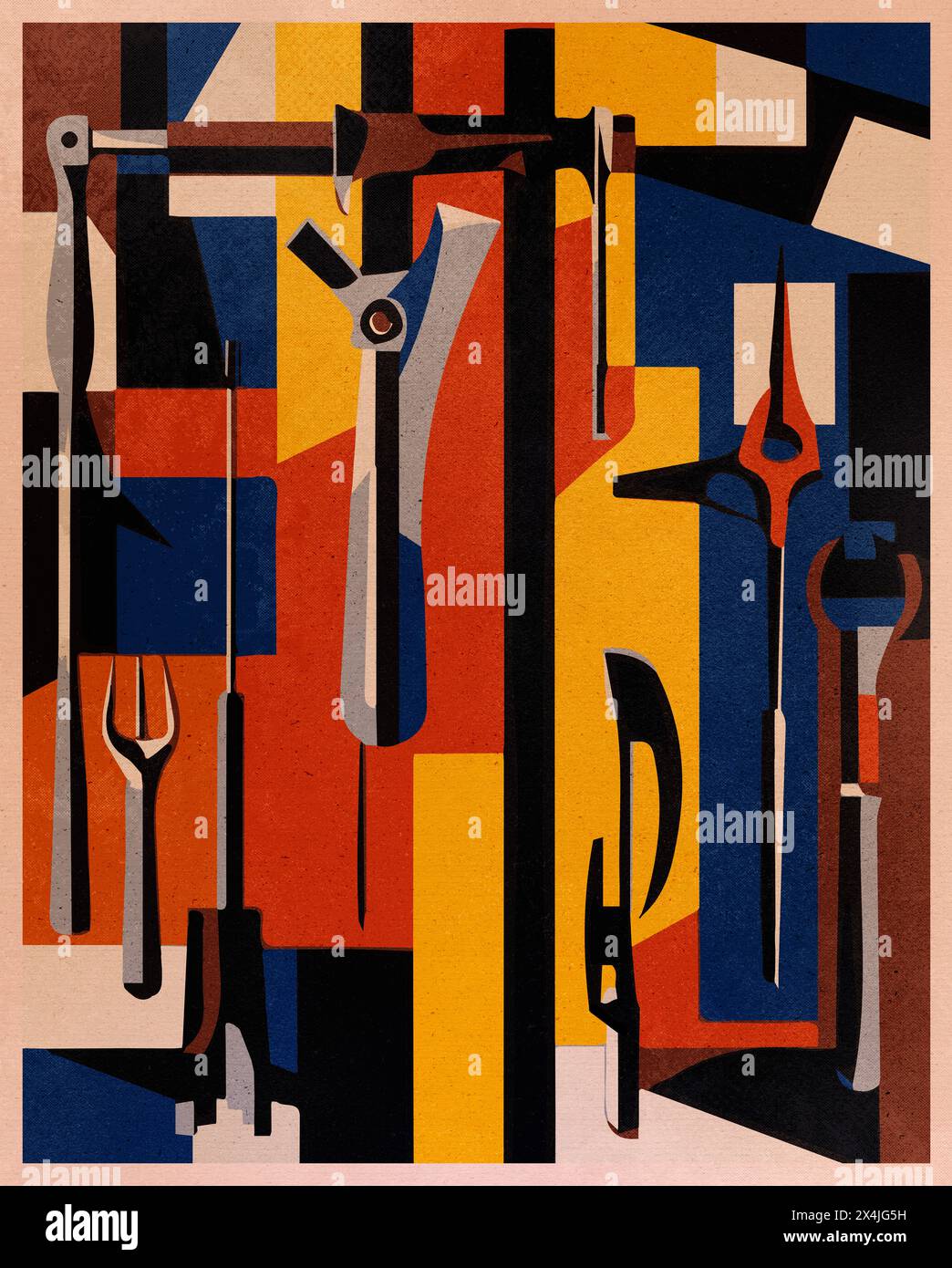 The Workbench, wrenches, richly colored, vector aesthetics. Art Poster ...