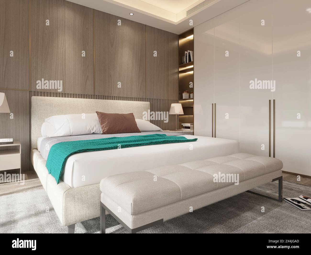 3d render of hotel room, bedroom Stock Photo - Alamy