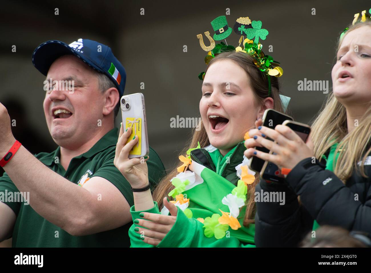 Windsor, Berkshire, UK. 3rd May, 2024. Team Ireland supporters cheering on the riders in the ...