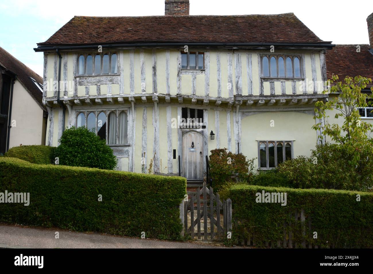 An old medieval half-timbered "crooked house" in the village of ...
