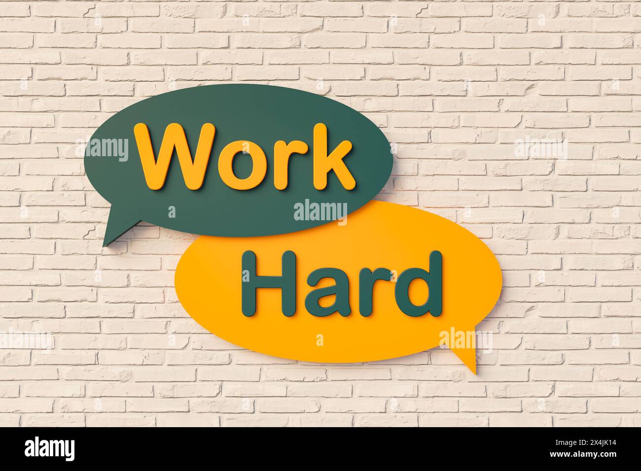 Work hard. Work hard. Cartoon speech bubble in yellow and dark green ...