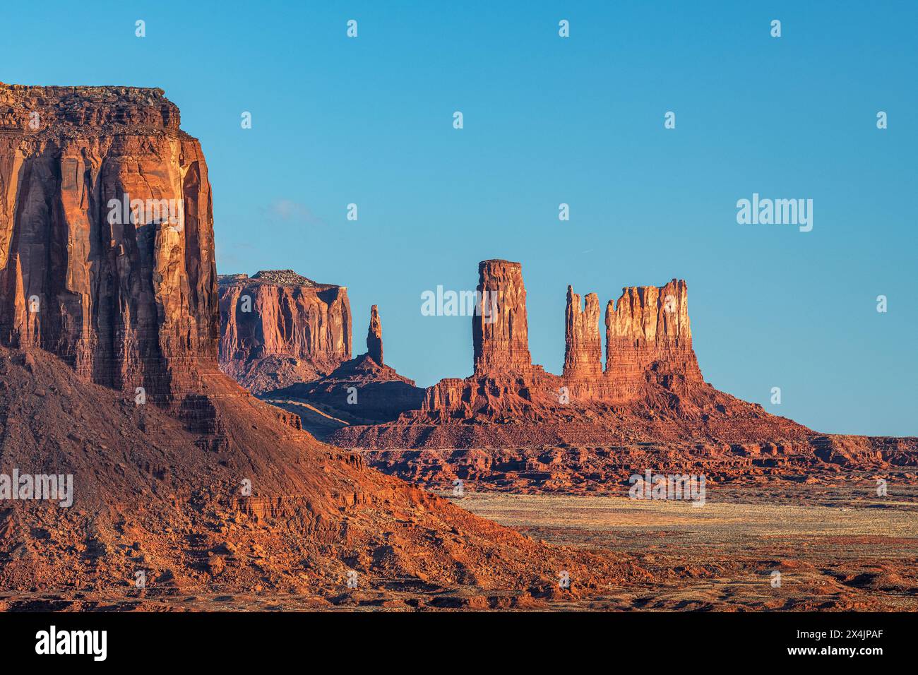 Sunrise in Monument Valley shows the spire and butte formations that ... Sunrise in Monument Valley shows the spire and butte formations that ...