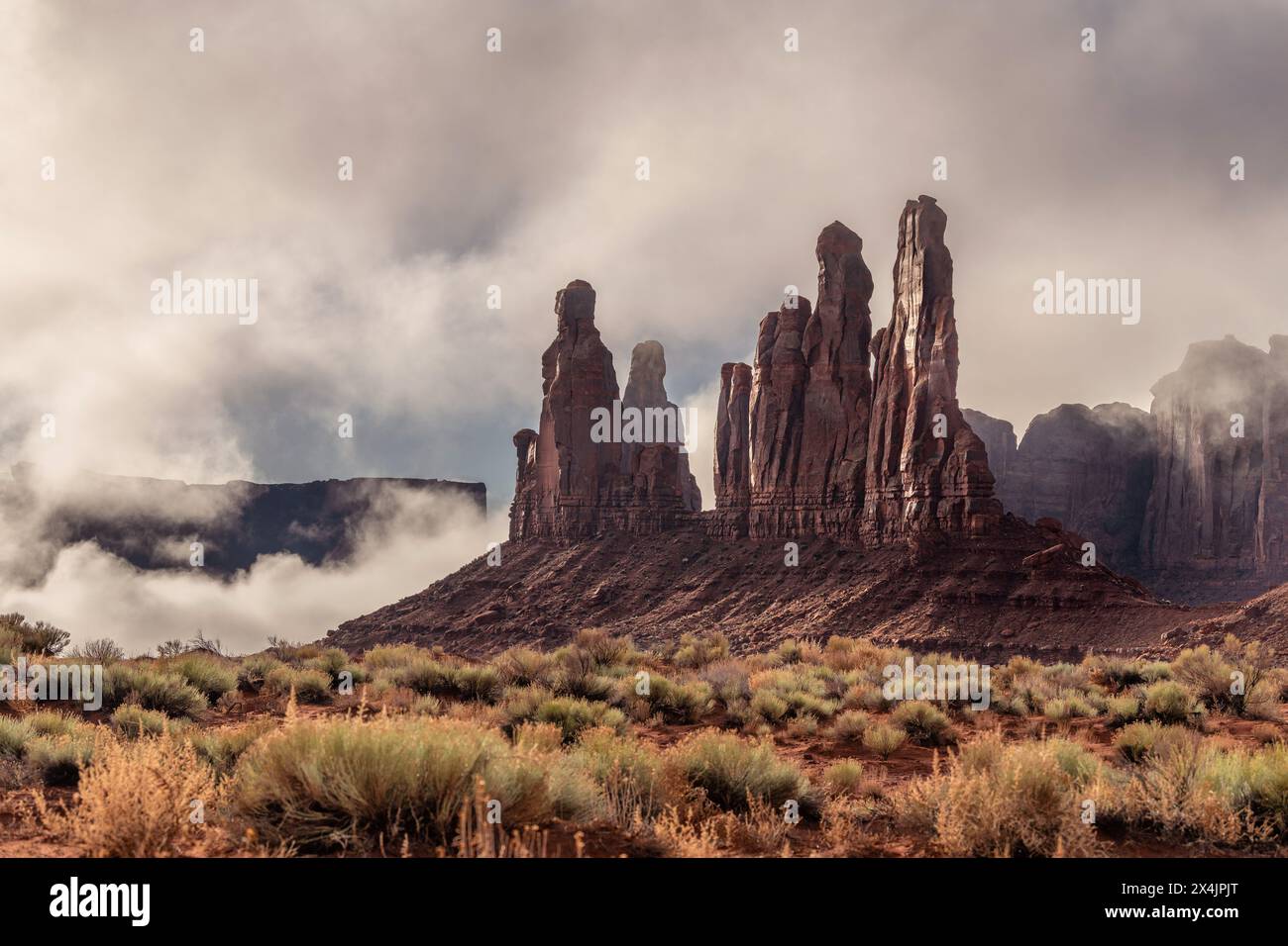 Scenic view of the magnificant spires in Monument Valley Arizona, with ...
