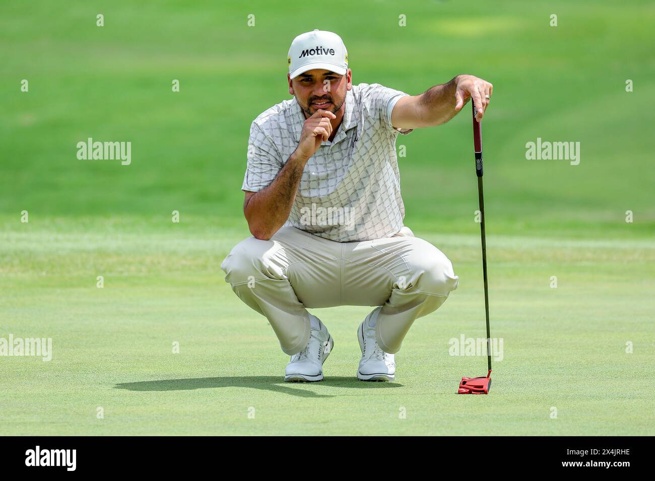 May 03, 2024: Jason Day sizes up his putt on the 7th hole during the ...