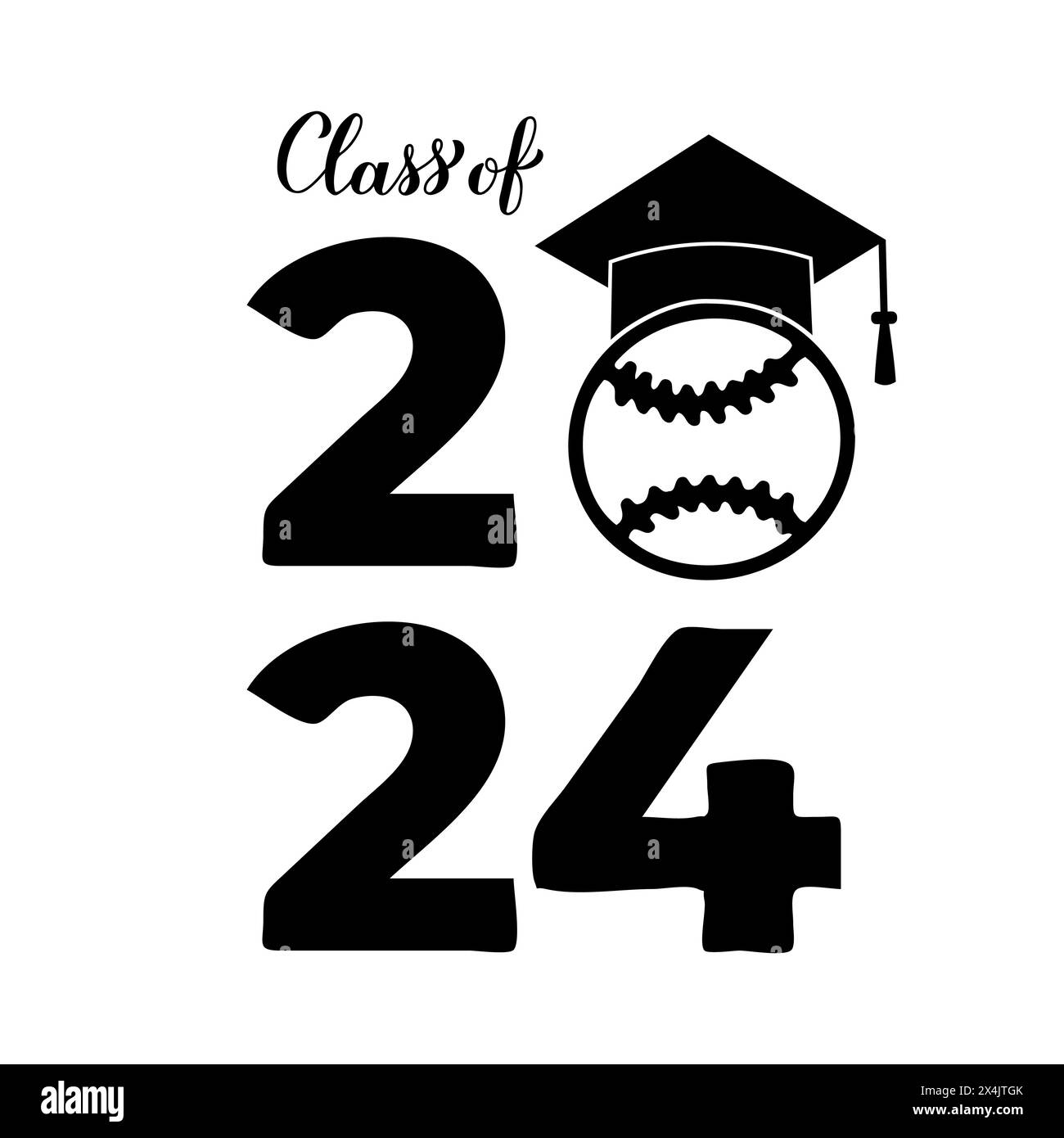 Class of 2024 lettering with graduation hat and baseball ball ...