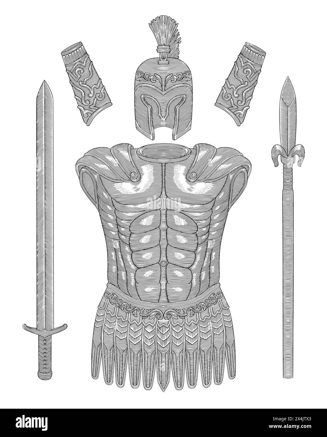 Spartan warrior equipment set, armor, helmet, sword, spear and ... Spartan warrior equipment set, armor, helmet, sword, spear and ...