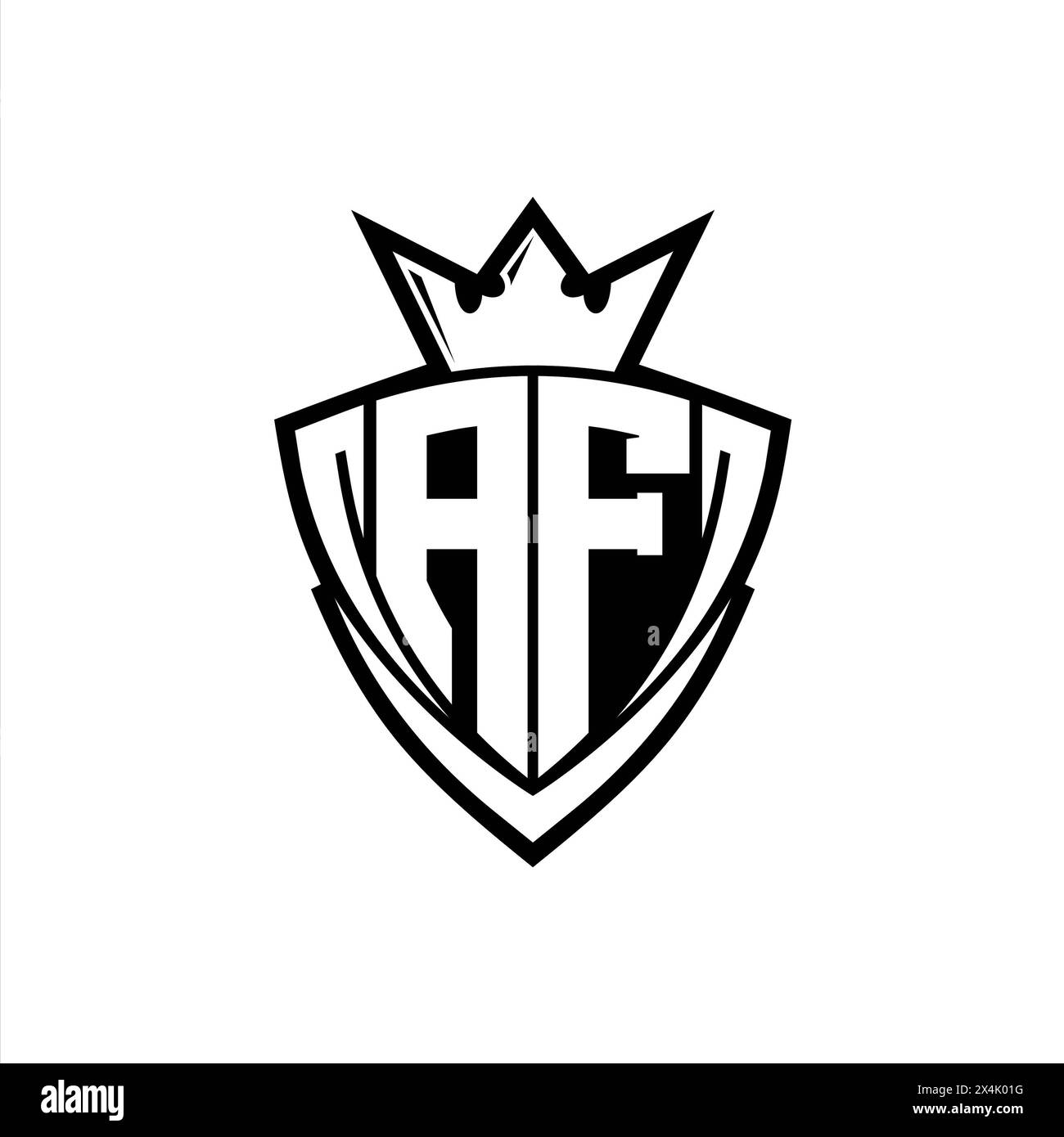 AF Bold letter logo with sharp triangle shield shape with crown inside ...