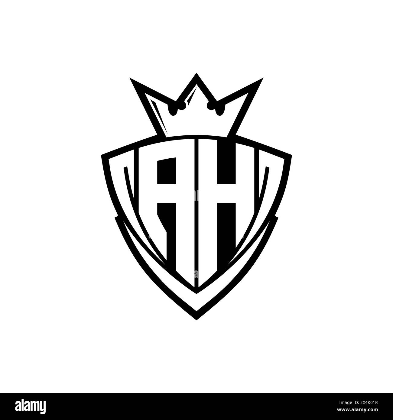 AH Bold letter logo with sharp triangle shield shape with crown inside ...
