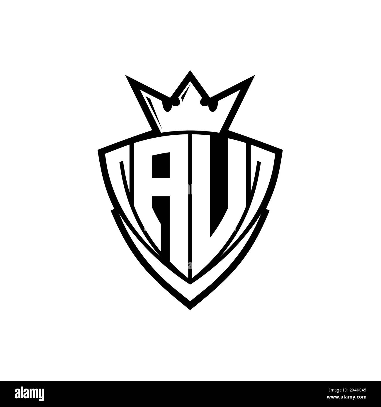AU Bold letter logo with sharp triangle shield shape with crown inside ...