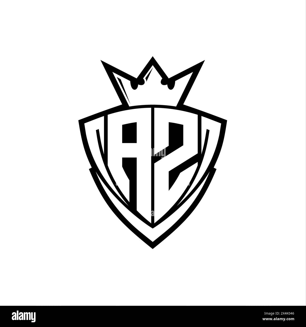 AZ Bold letter logo with sharp triangle shield shape with crown inside ...