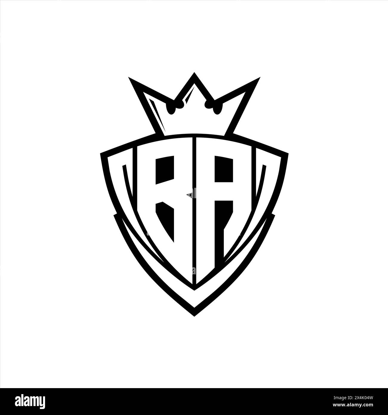 BA Bold letter logo with sharp triangle shield shape with crown inside ...