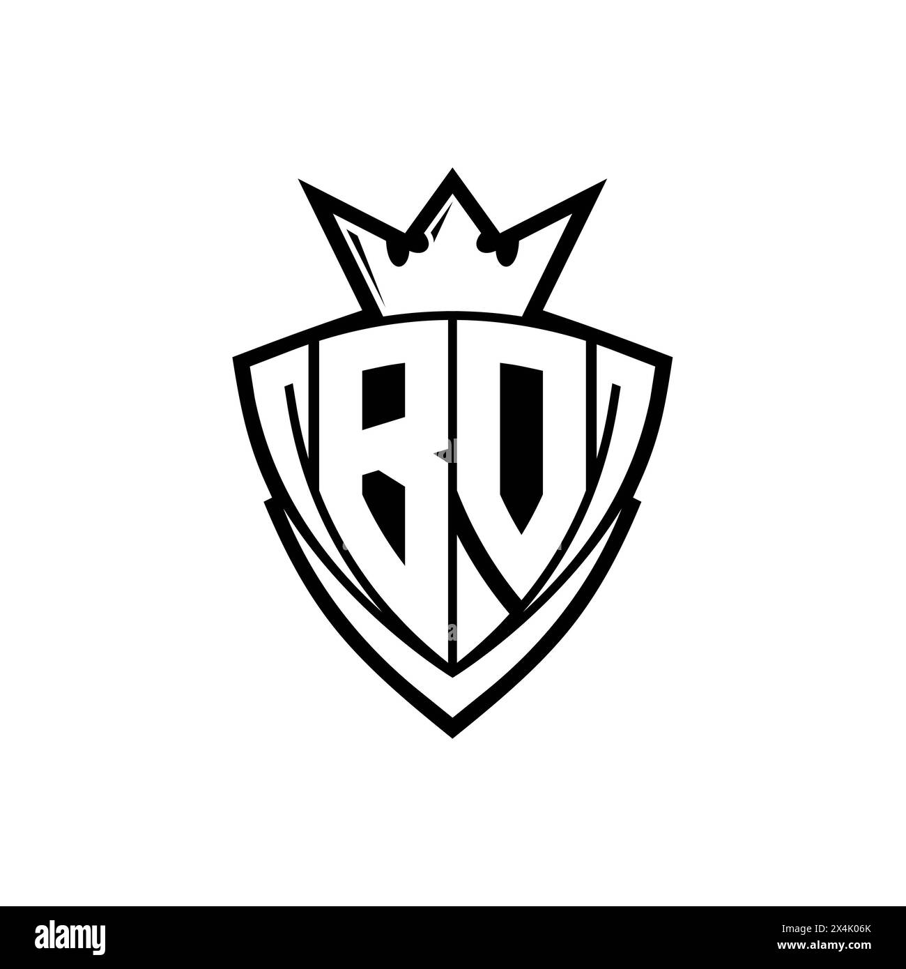 BO Bold letter logo with sharp triangle shield shape with crown inside ...