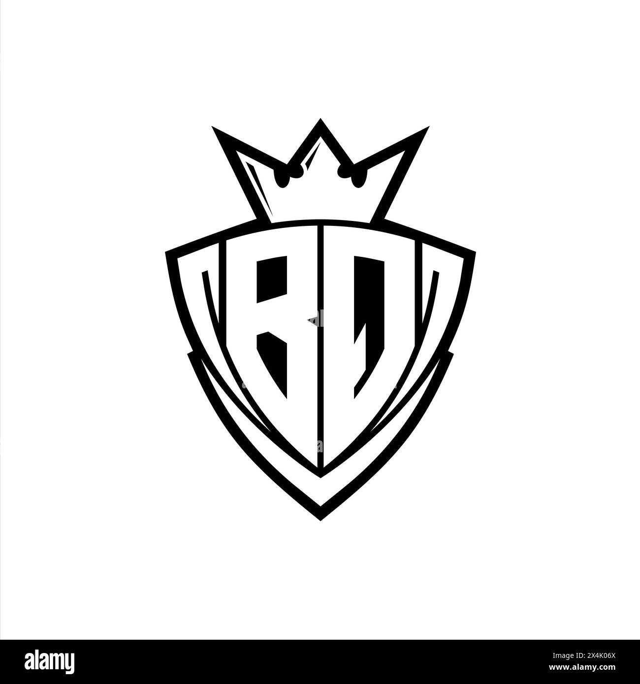 BQ Bold letter logo with sharp triangle shield shape with crown inside white outline on white ...