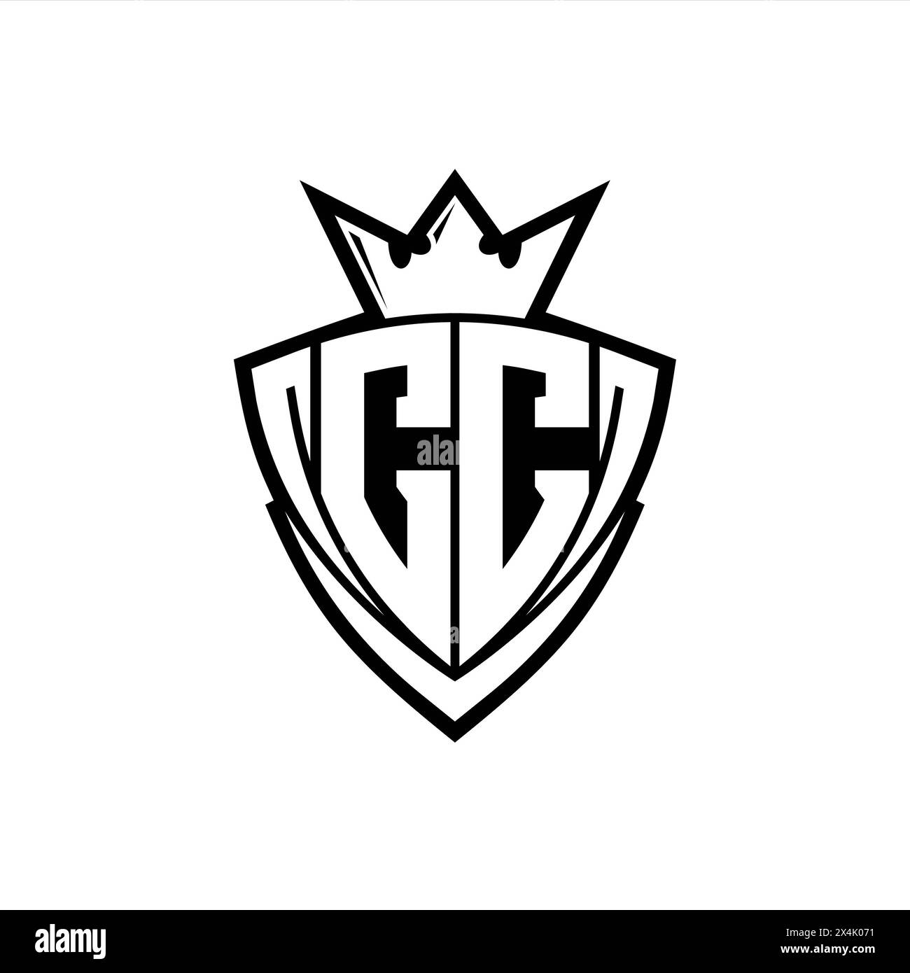 CC Bold letter logo with sharp triangle shield shape with crown inside white outline on white ...