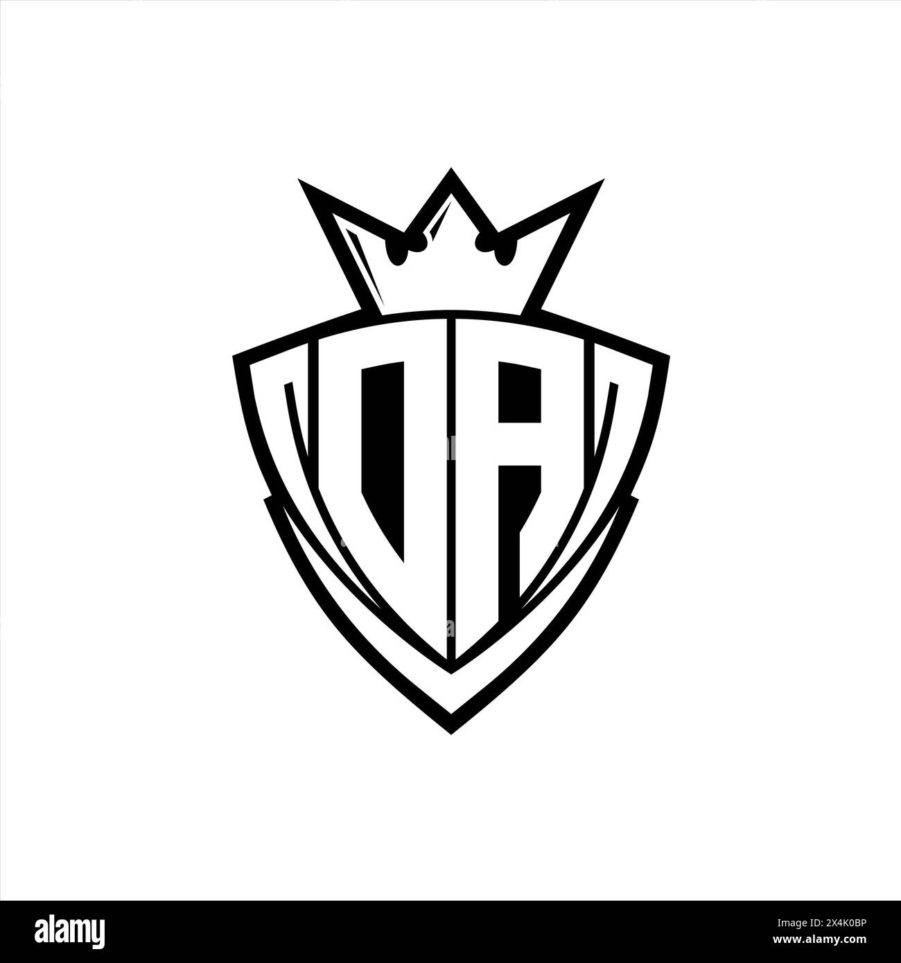 DA Bold letter logo with sharp triangle shield shape with crown inside ...