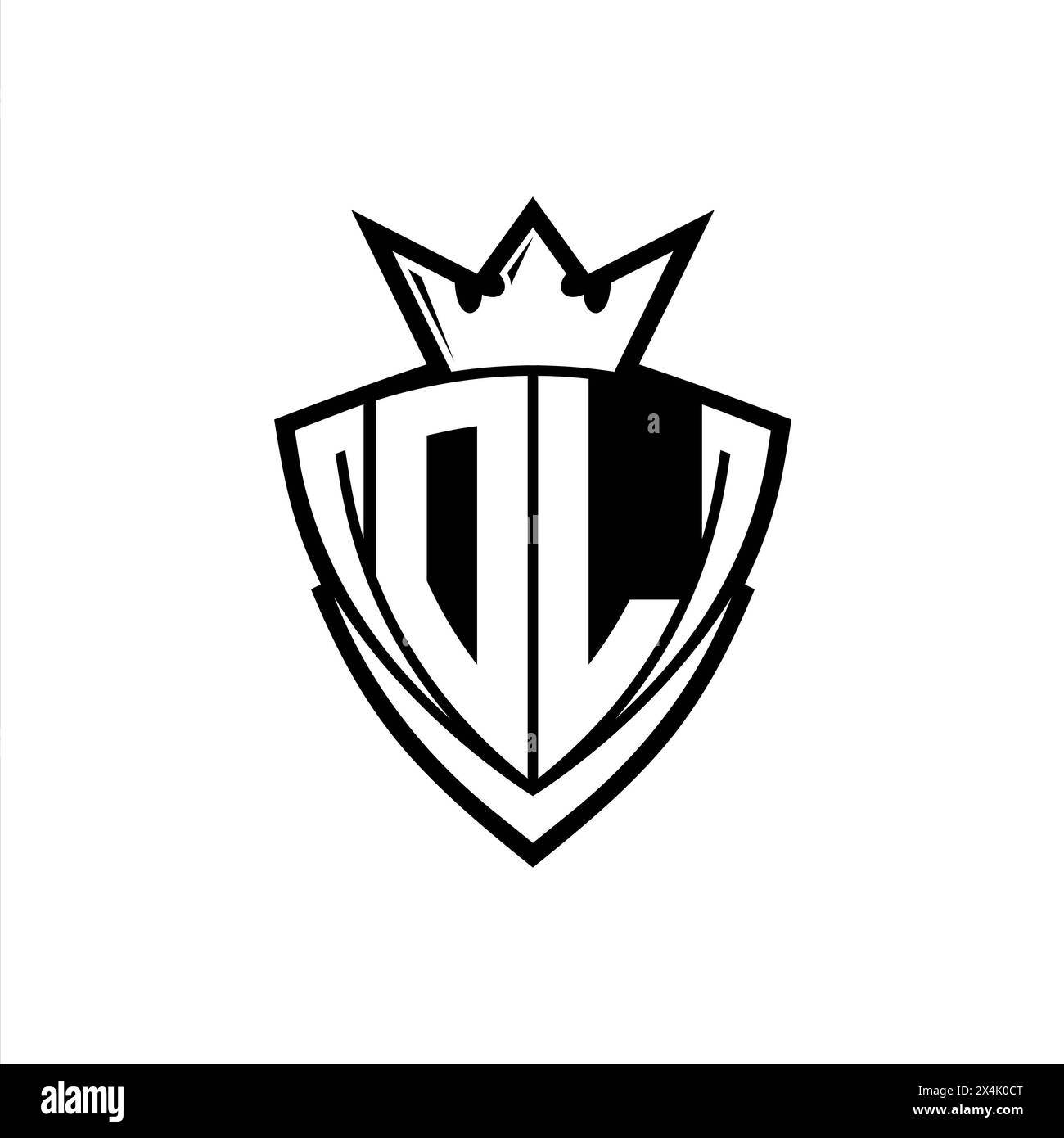 DL Bold letter logo with sharp triangle shield shape with crown inside ...