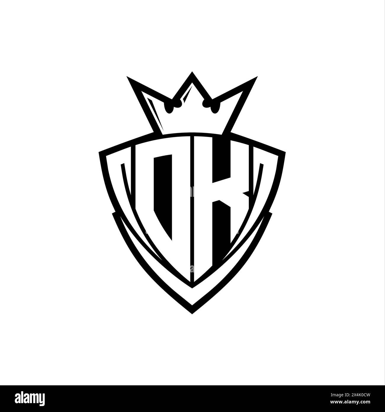 DK Bold letter logo with sharp triangle shield shape with crown inside ...