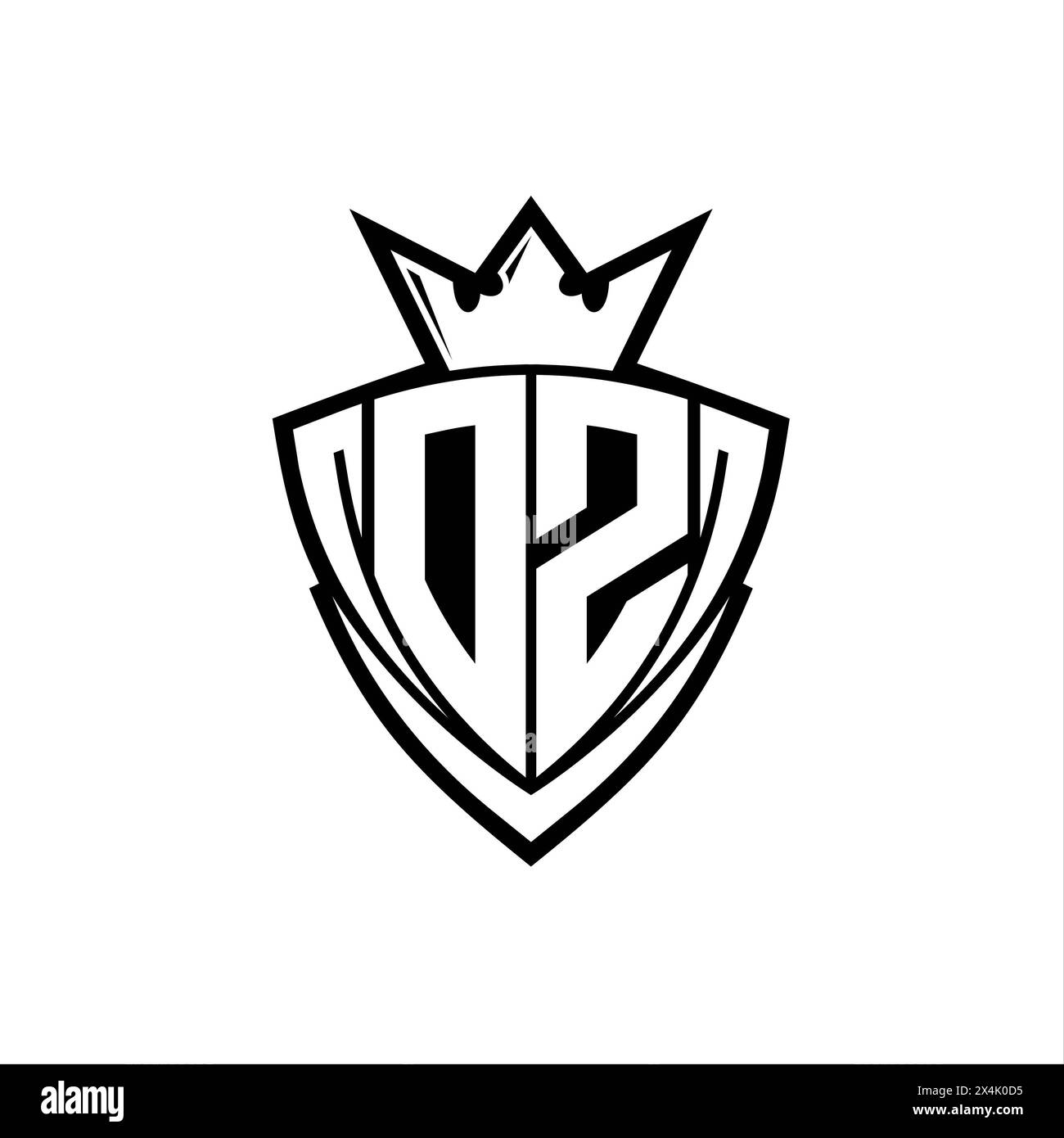 DZ Bold letter logo with sharp triangle shield shape with crown inside ...