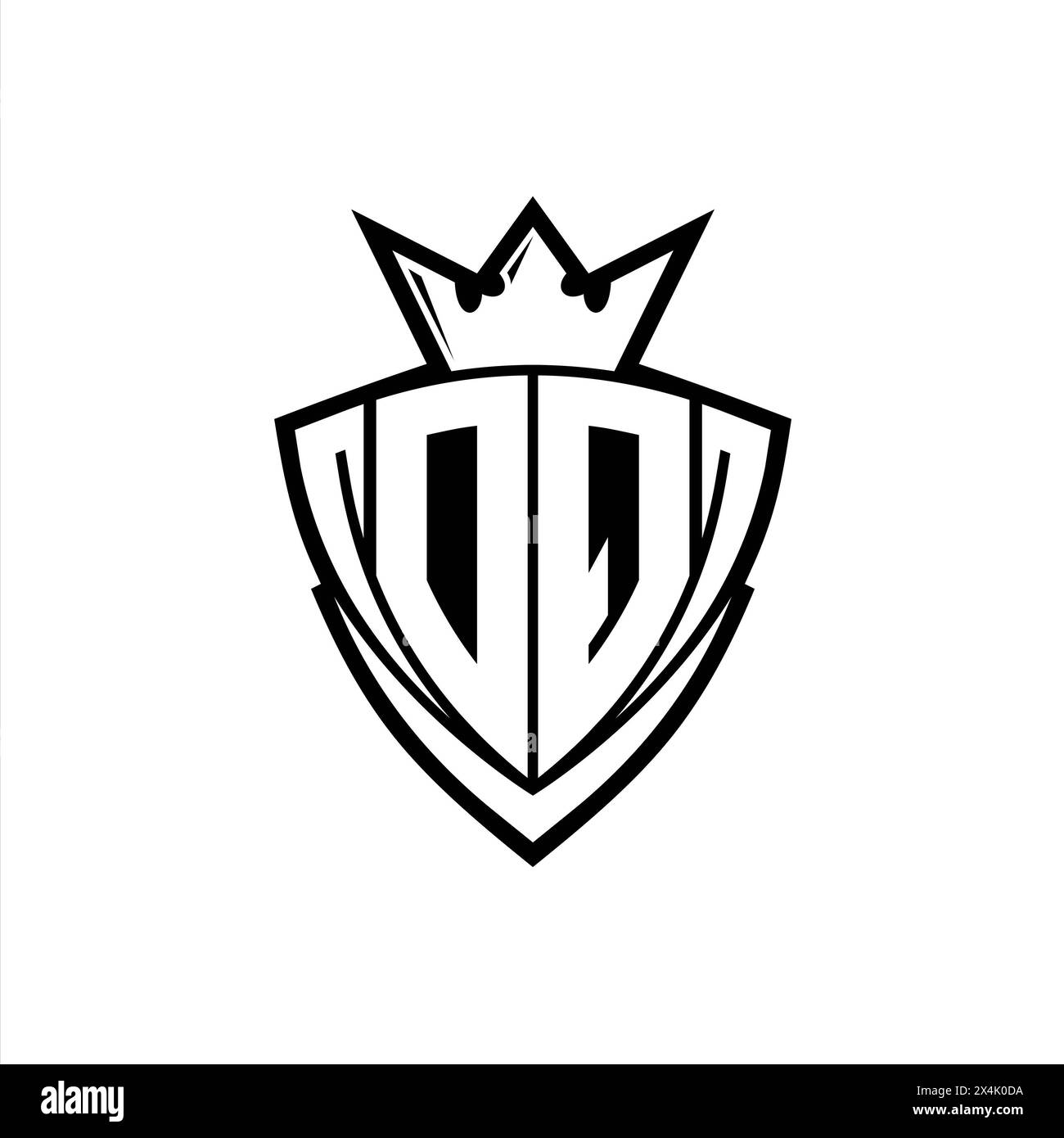 DQ Bold letter logo with sharp triangle shield shape with crown inside ...