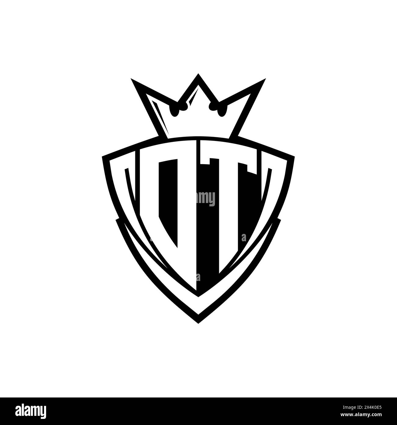 DT Bold letter logo with sharp triangle shield shape with crown inside ...