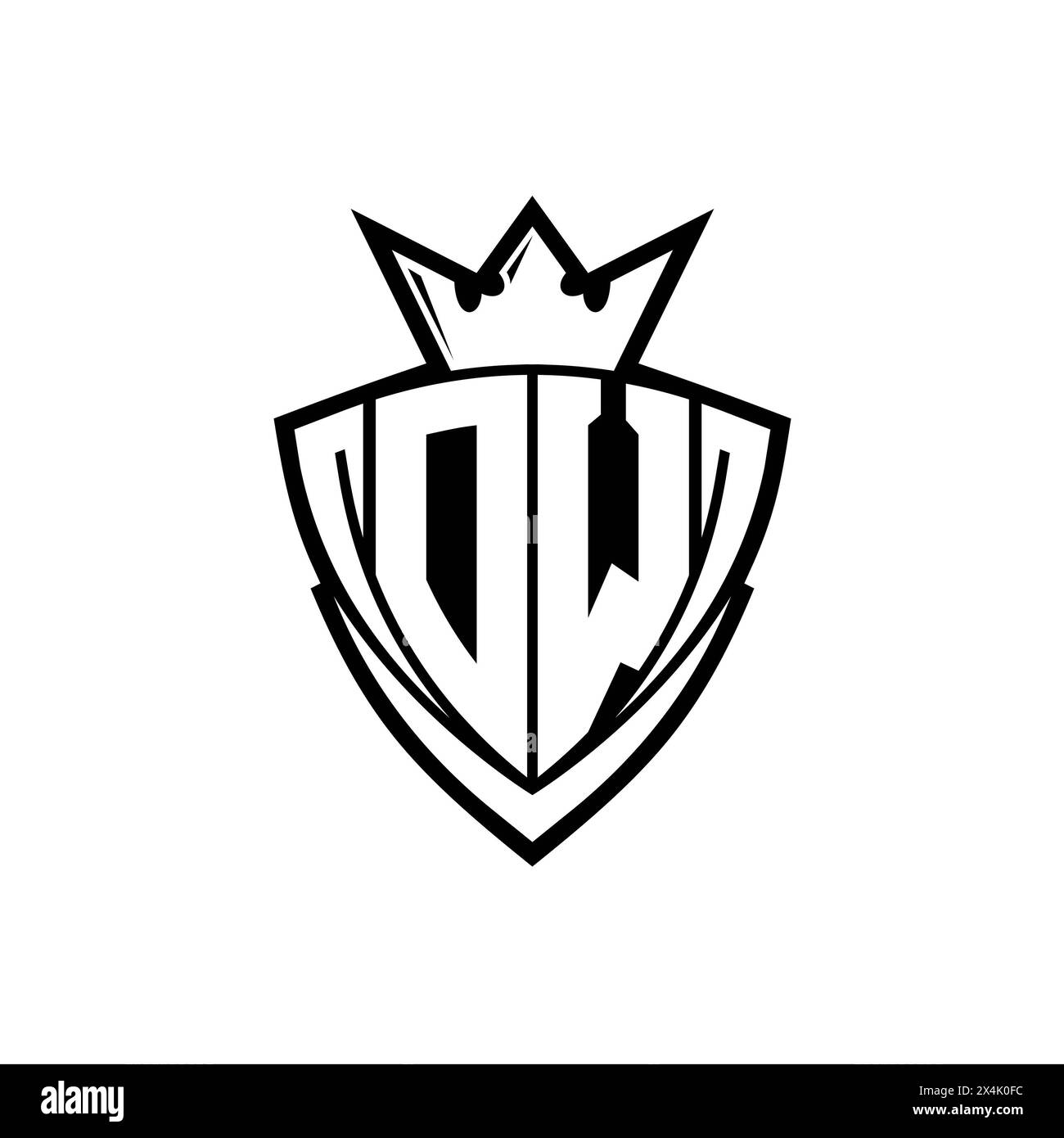 DW Bold letter logo with sharp triangle shield shape with crown inside ...