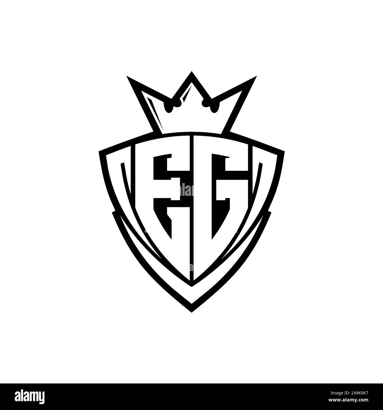 EG Bold letter logo with sharp triangle shield shape with crown inside ...