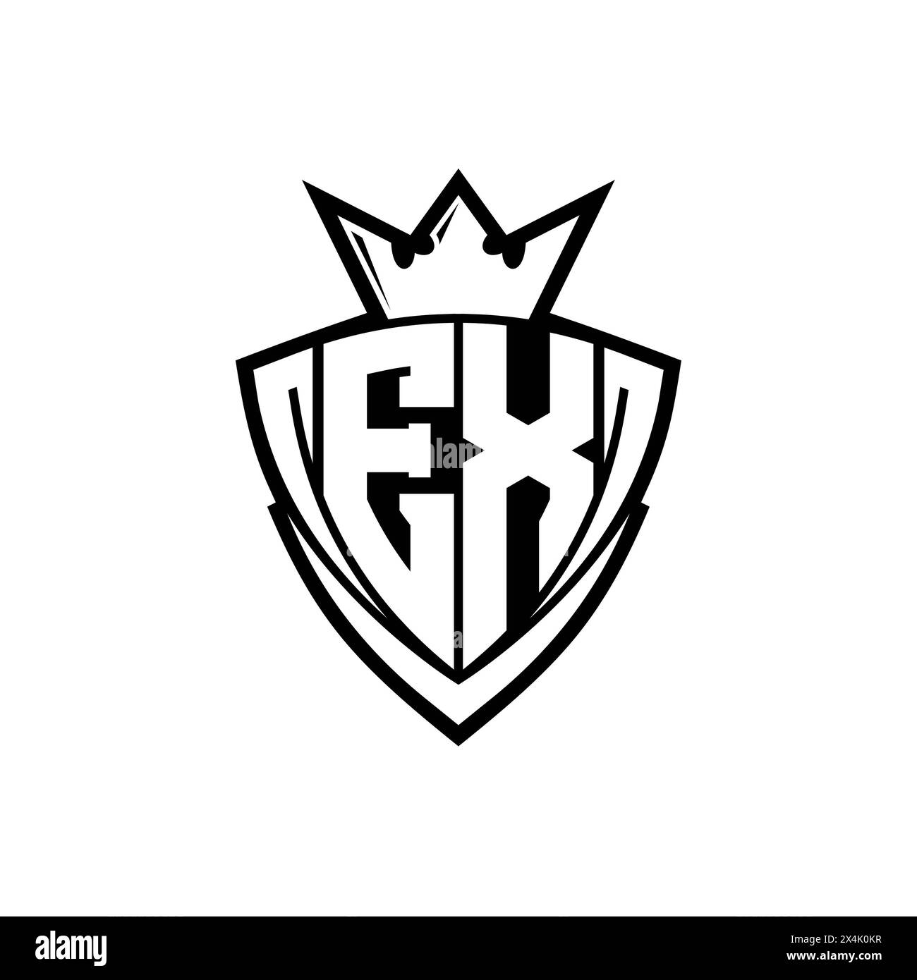 EX Bold letter logo with sharp triangle shield shape with crown inside ...