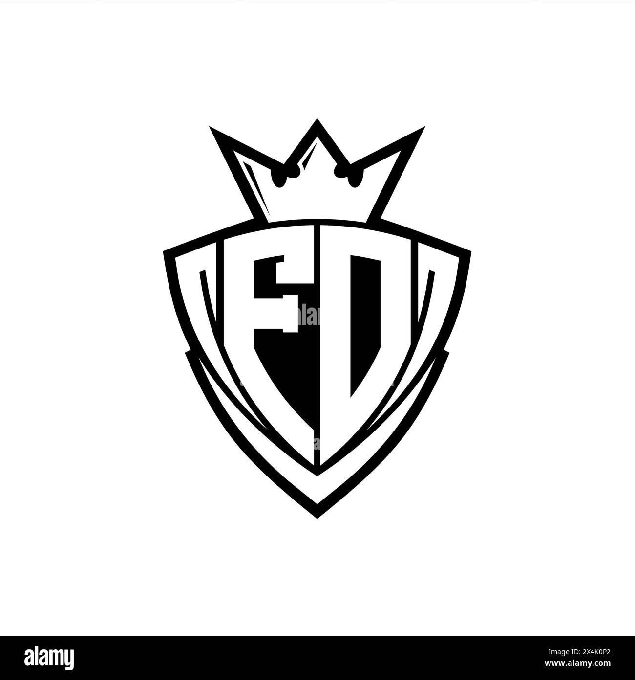 FD Bold letter logo with sharp triangle shield shape with crown inside ...