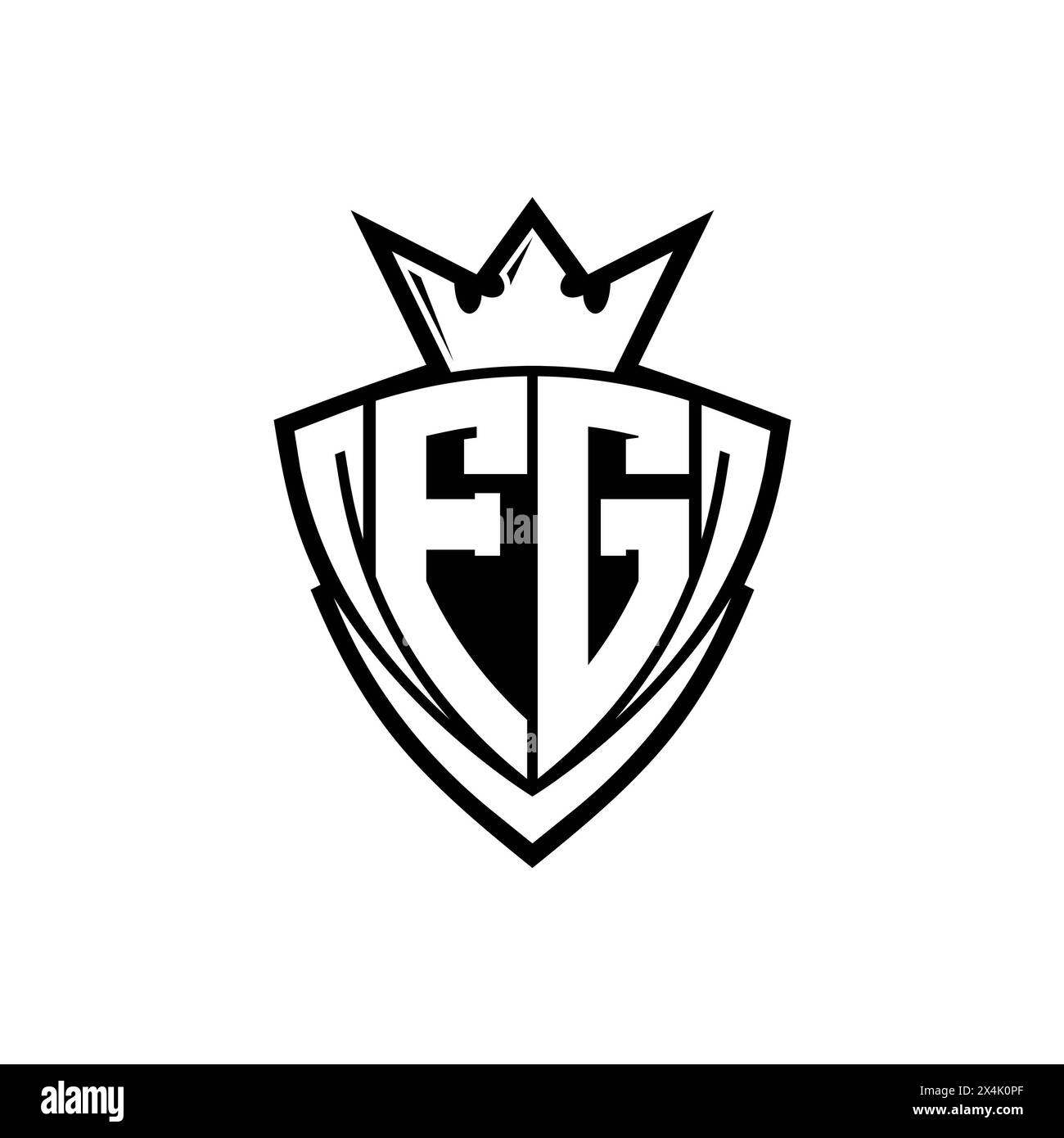 FG Bold letter logo with sharp triangle shield shape with crown inside ...