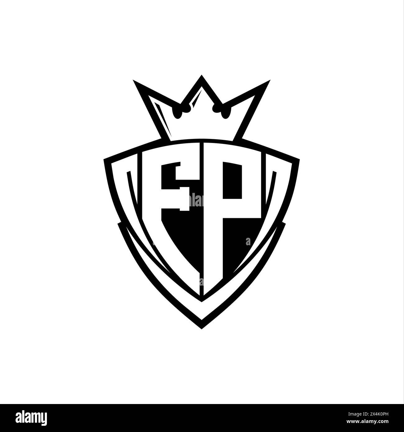 FP Bold letter logo with sharp triangle shield shape with crown inside ...