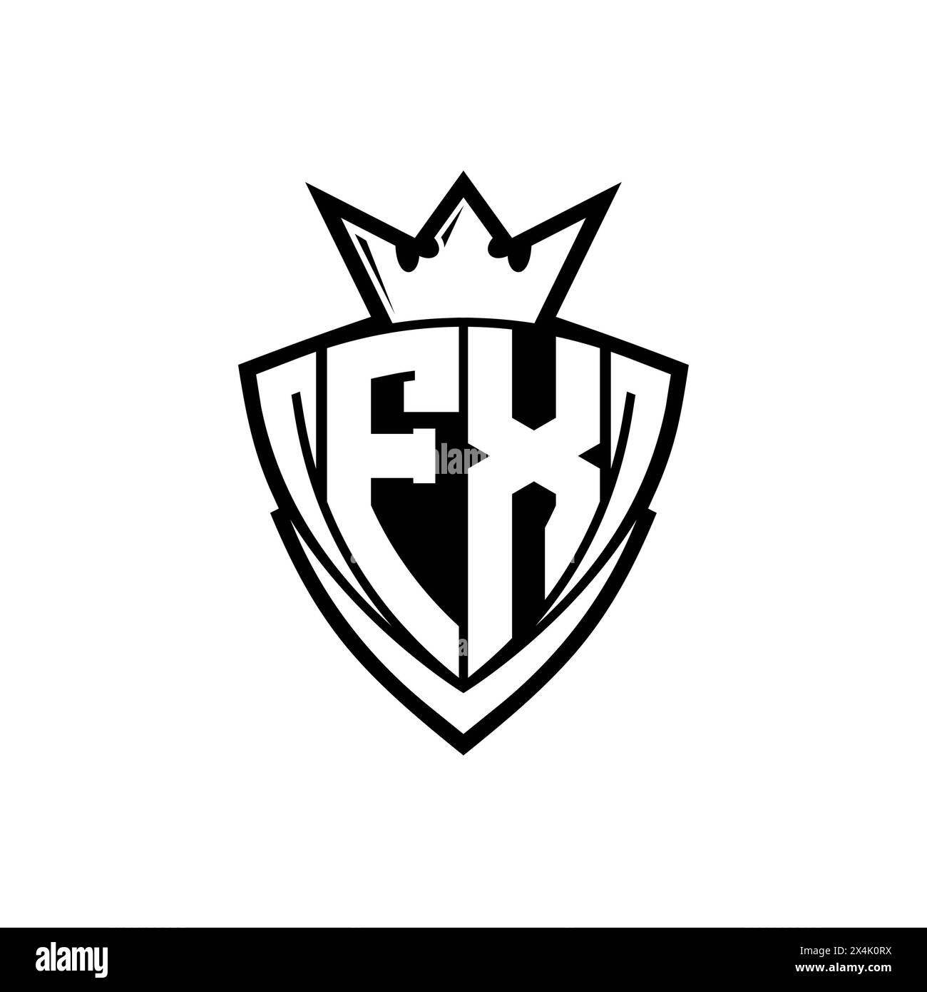 FX Bold letter logo with sharp triangle shield shape with crown inside ...