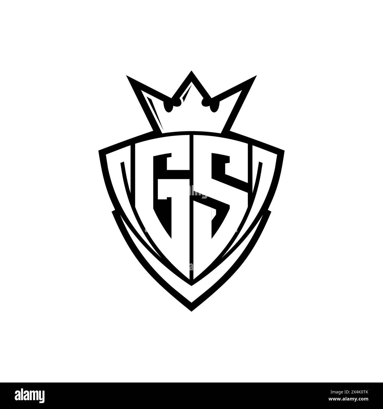 GS Bold letter logo with sharp triangle shield shape with crown inside ...
