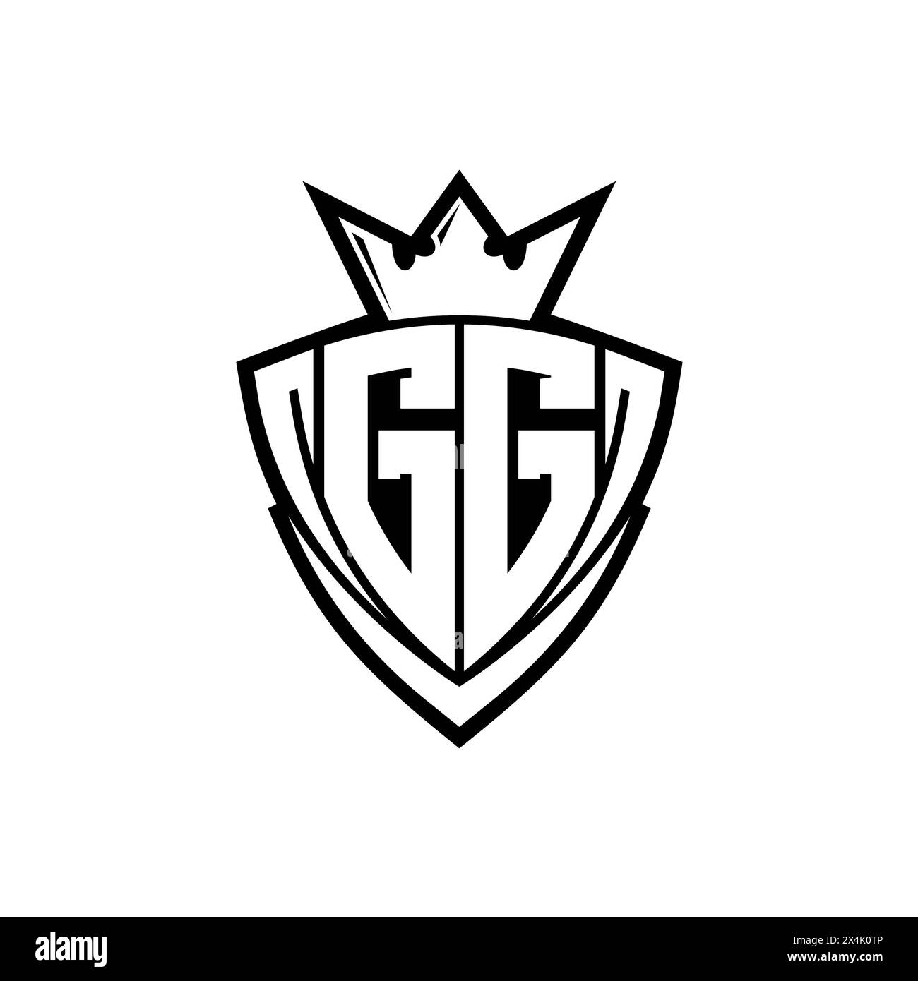 GG Bold letter logo with sharp triangle shield shape with crown inside ...