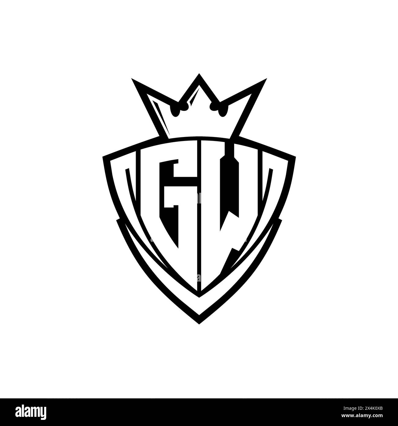 GW Bold letter logo with sharp triangle shield shape with crown inside ...