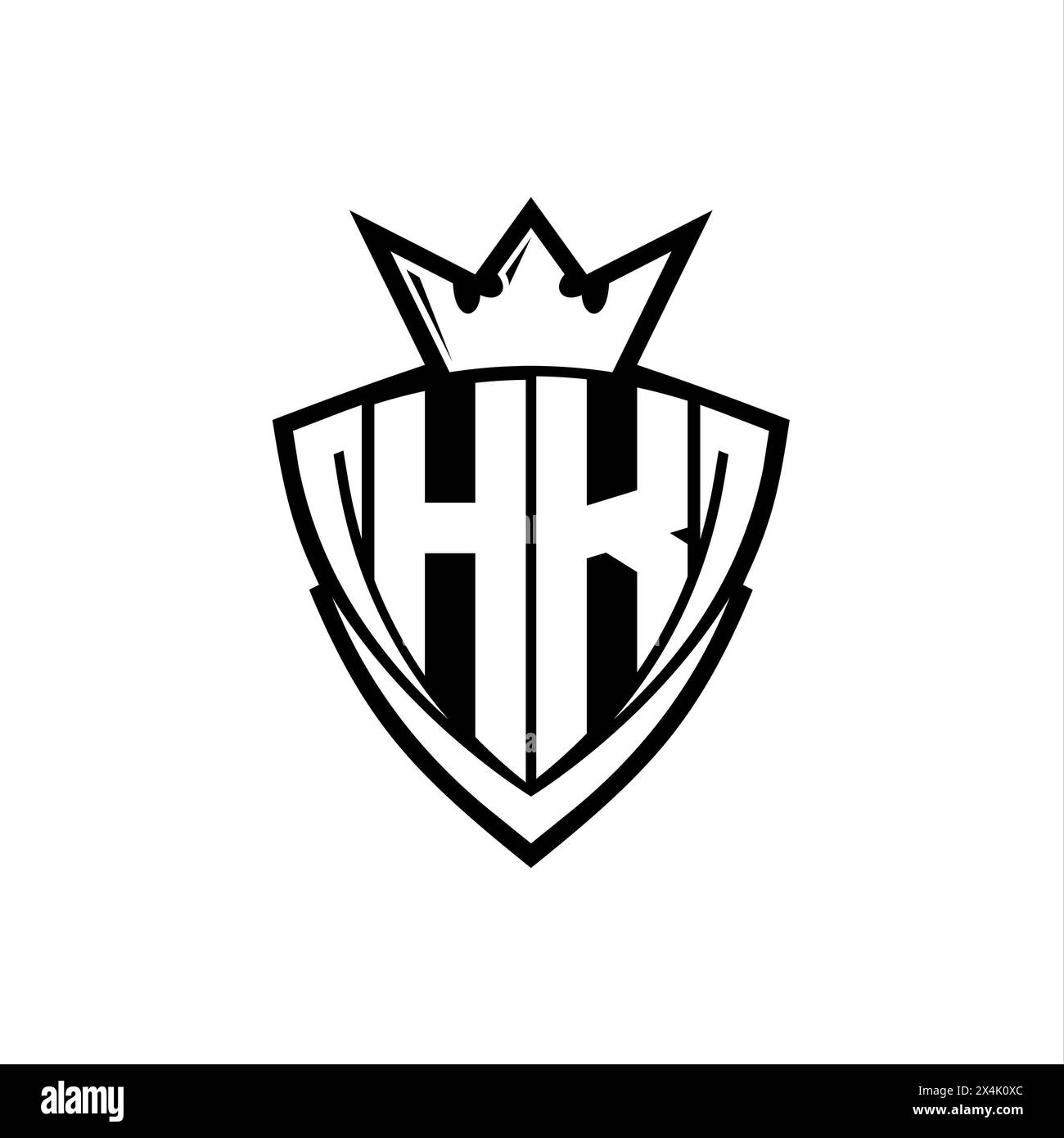 HK Bold letter logo with sharp triangle shield shape with crown inside ...
