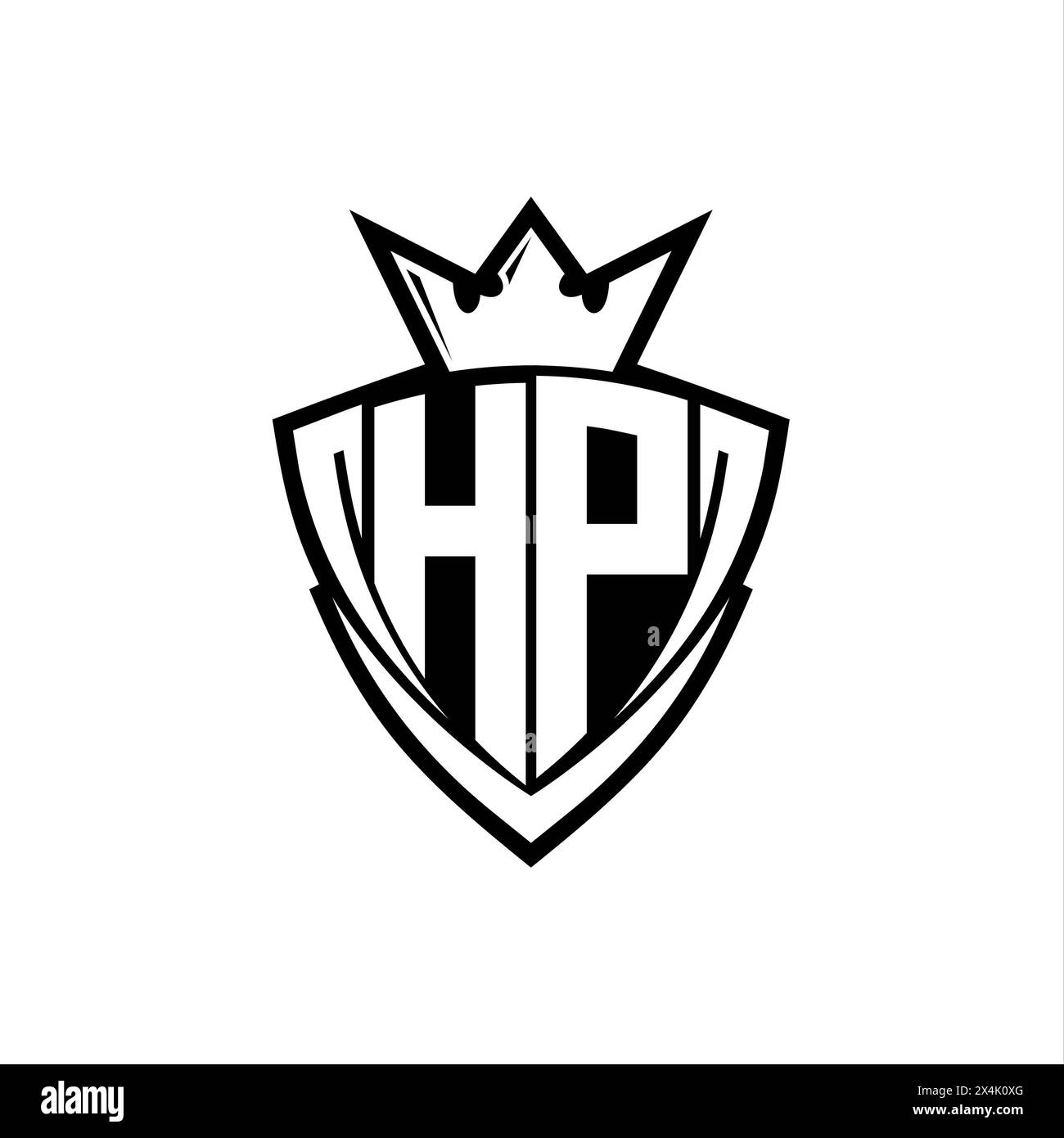 HP Bold letter logo with sharp triangle shield shape with crown inside ...