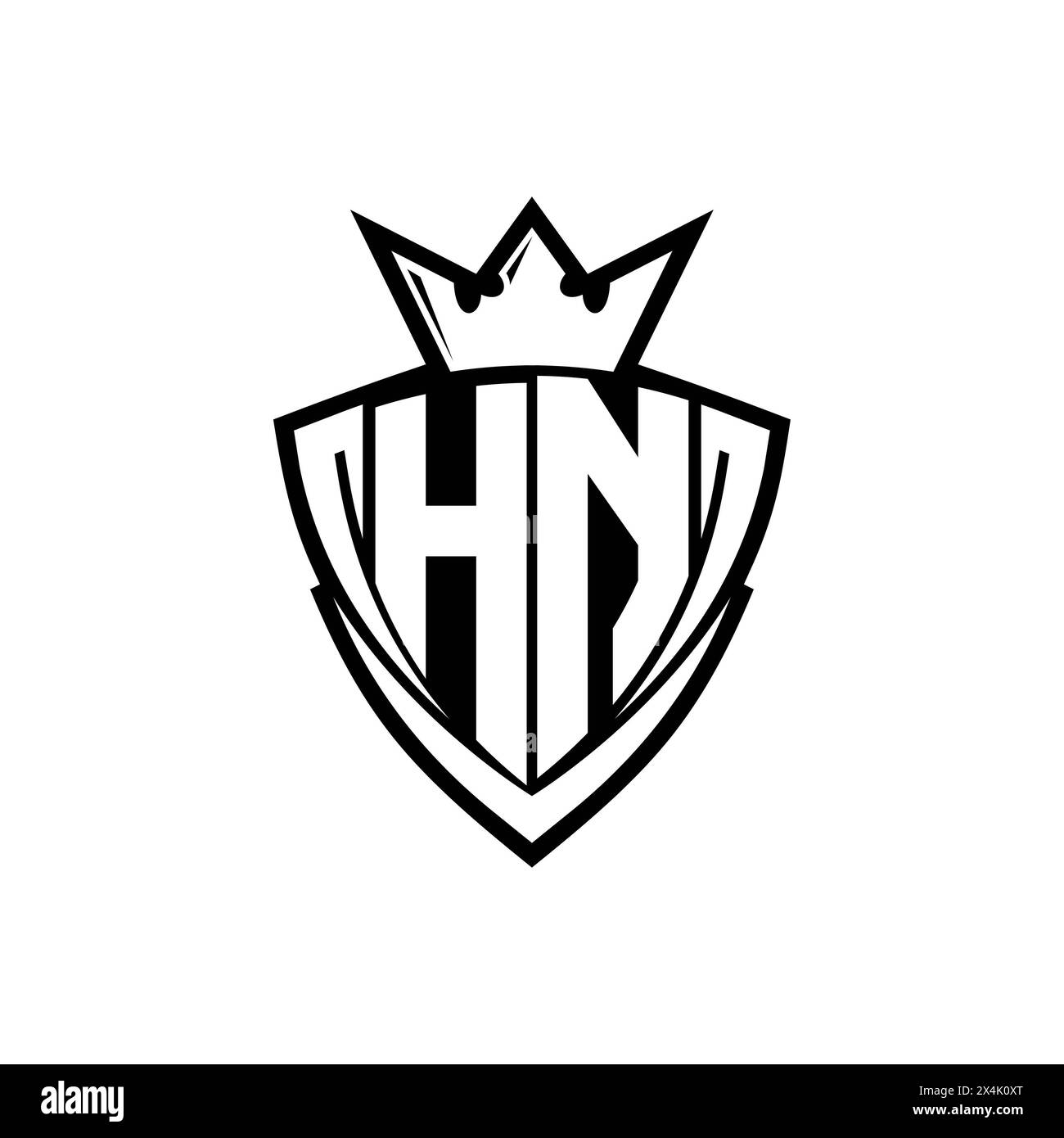 HN Bold letter logo with sharp triangle shield shape with crown inside ...