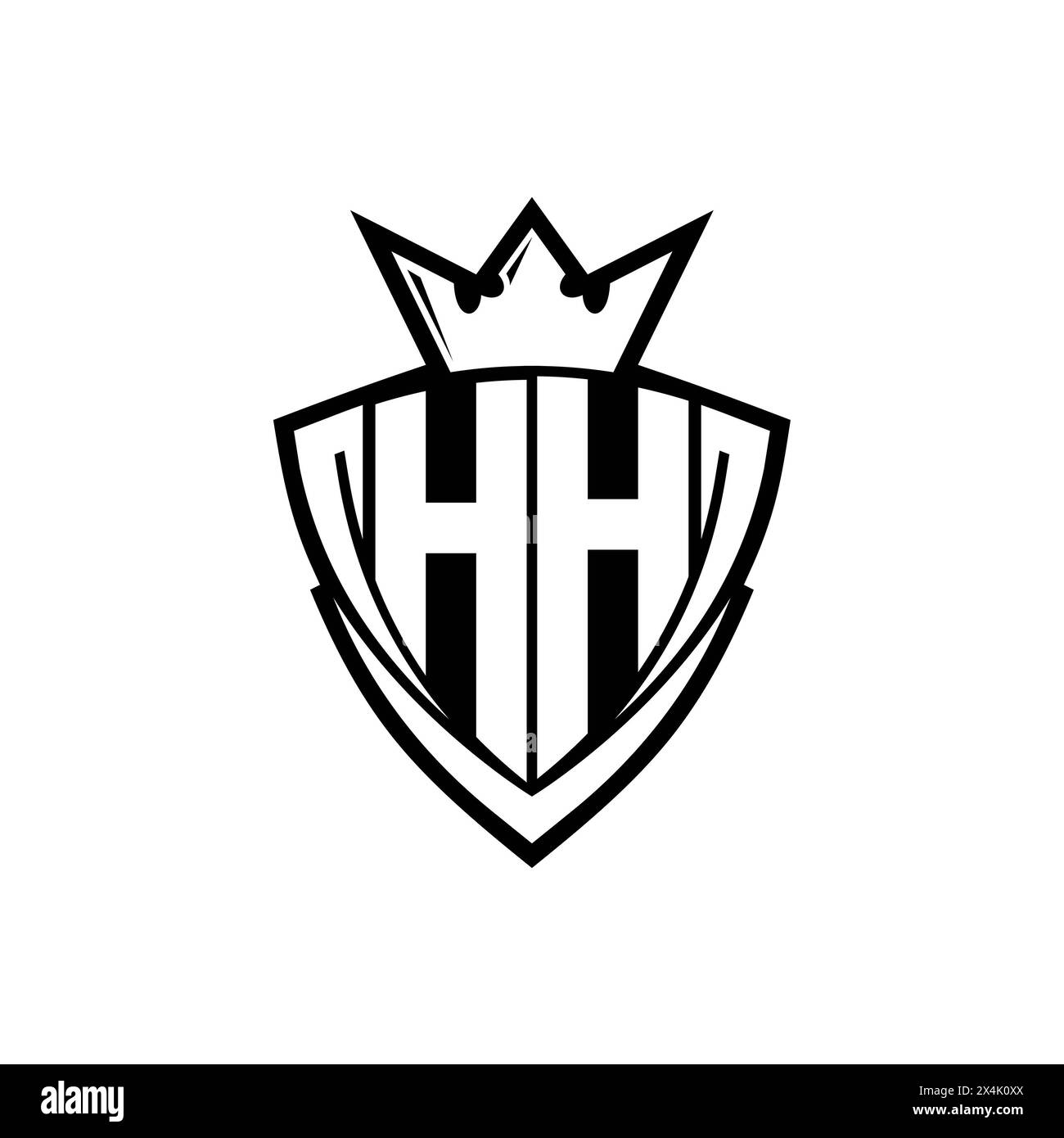 HH Bold letter logo with sharp triangle shield shape with crown inside ...