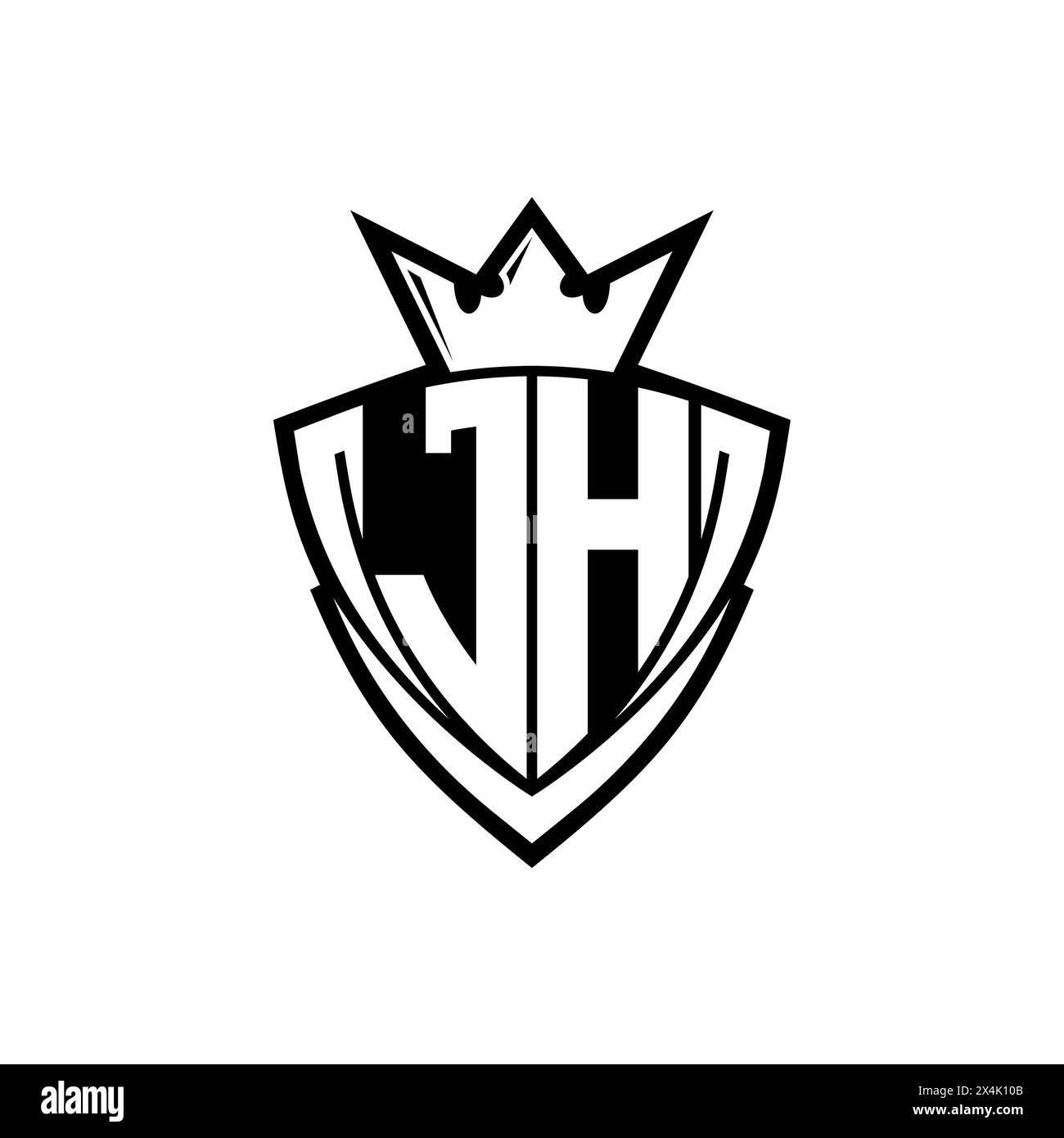 JH Bold letter logo with sharp triangle shield shape with crown inside ...