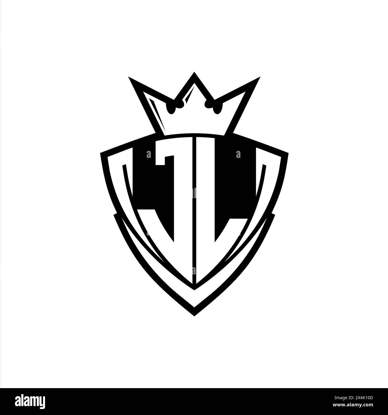 JL Bold letter logo with sharp triangle shield shape with crown inside white outline on white ...