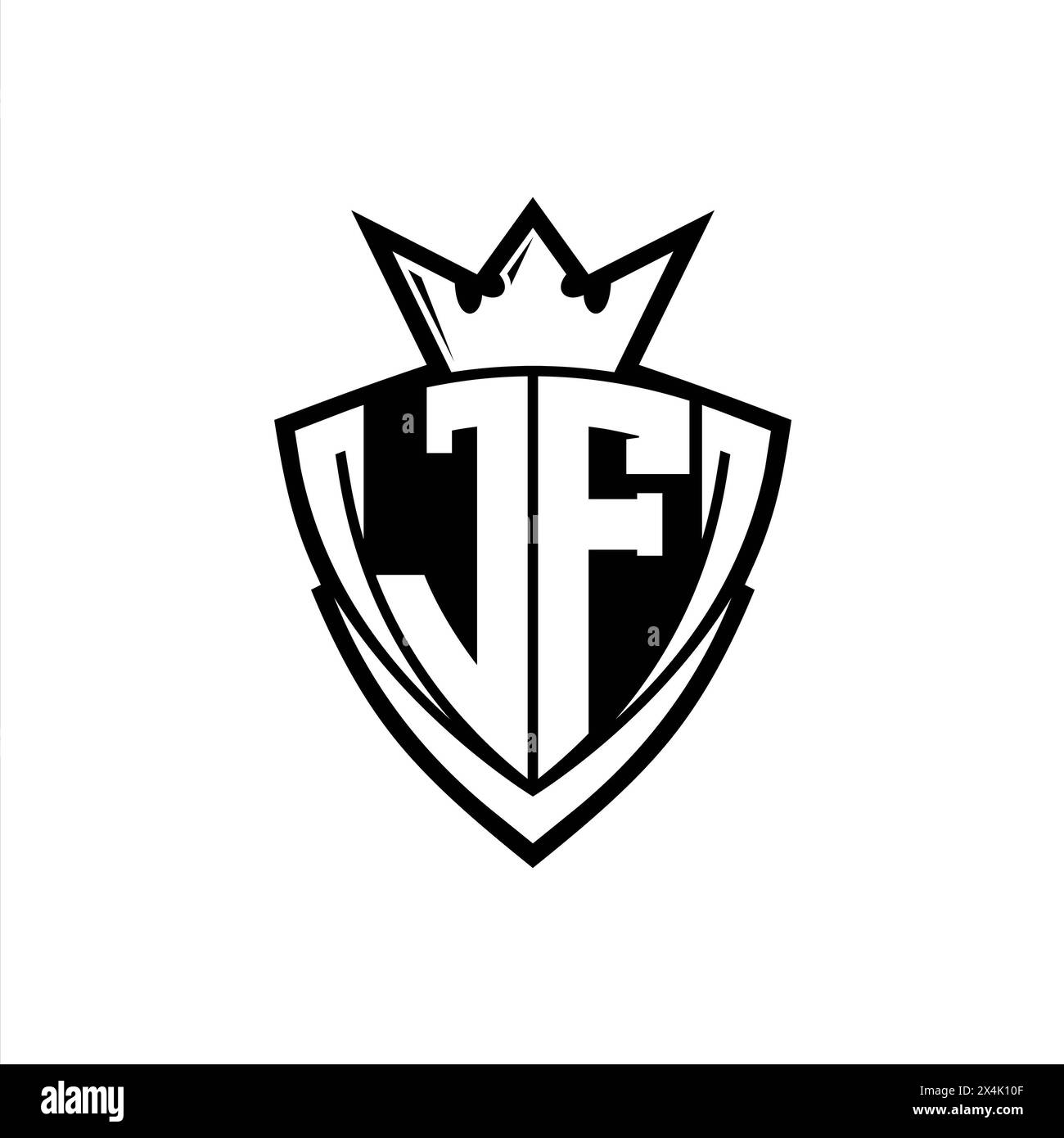 JF Bold letter logo with sharp triangle shield shape with crown inside ...