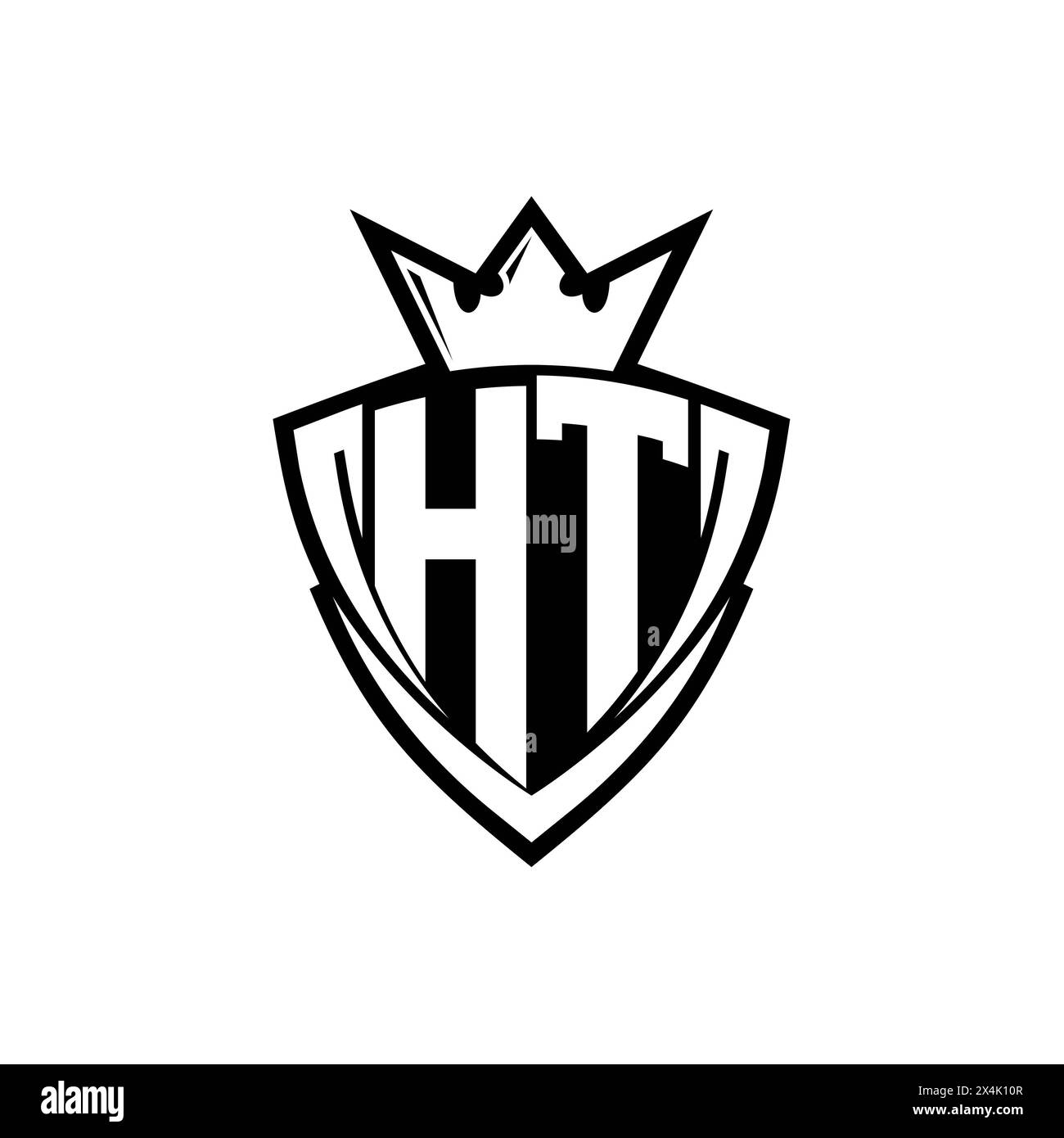 HT Bold letter logo with sharp triangle shield shape with crown inside ...
