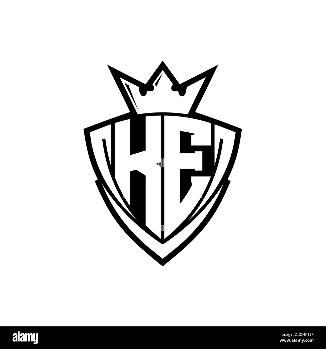 KE Bold letter logo with sharp triangle shield shape with crown inside ...