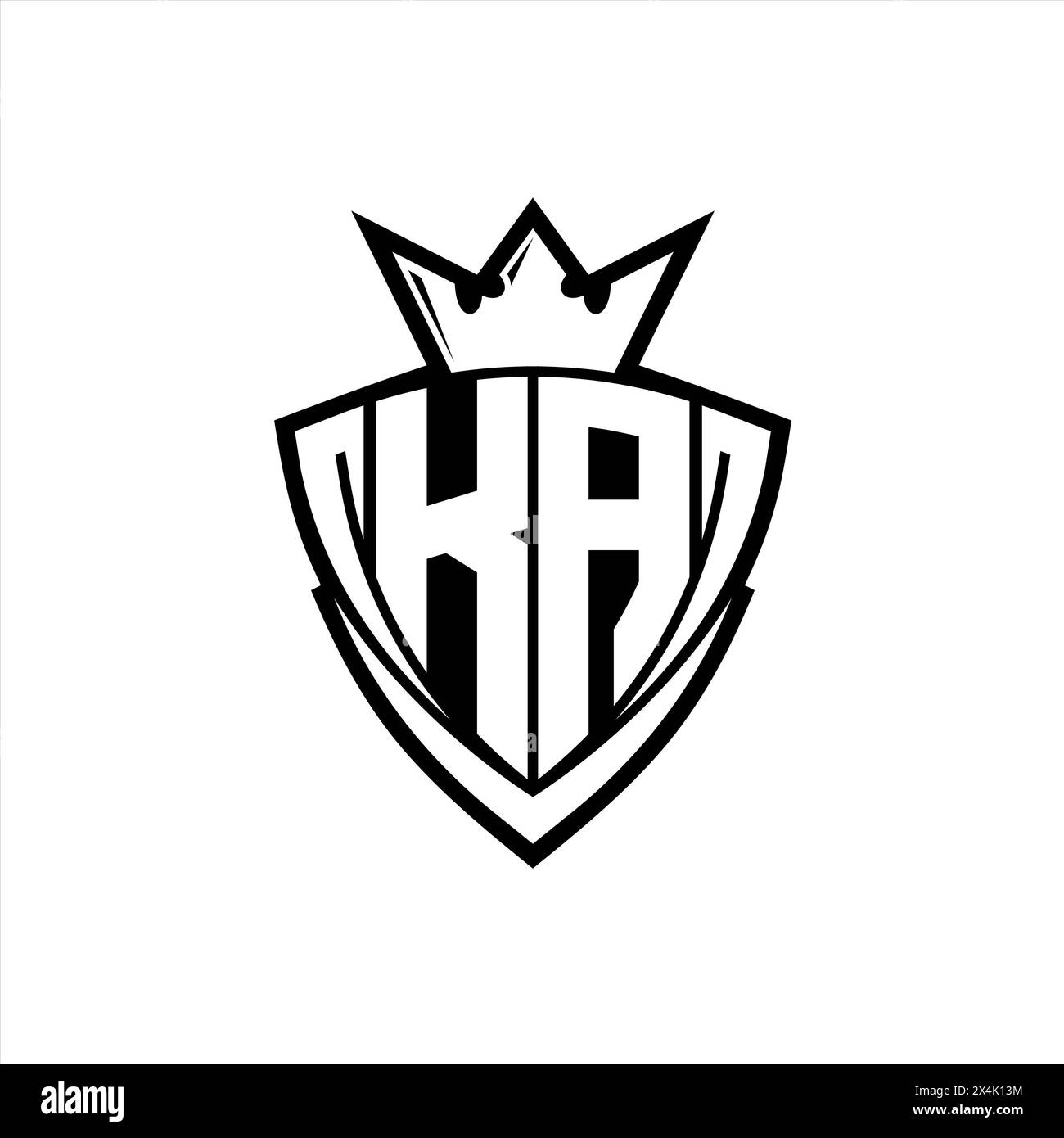 KA Bold letter logo with sharp triangle shield shape with crown inside ...