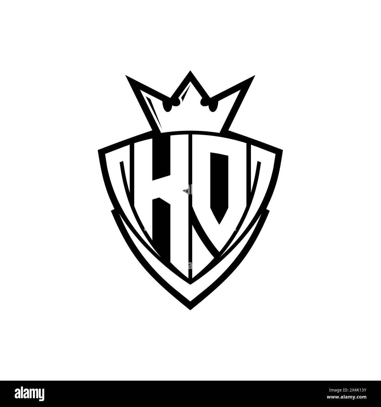 KO Bold letter logo with sharp triangle shield shape with crown inside ...