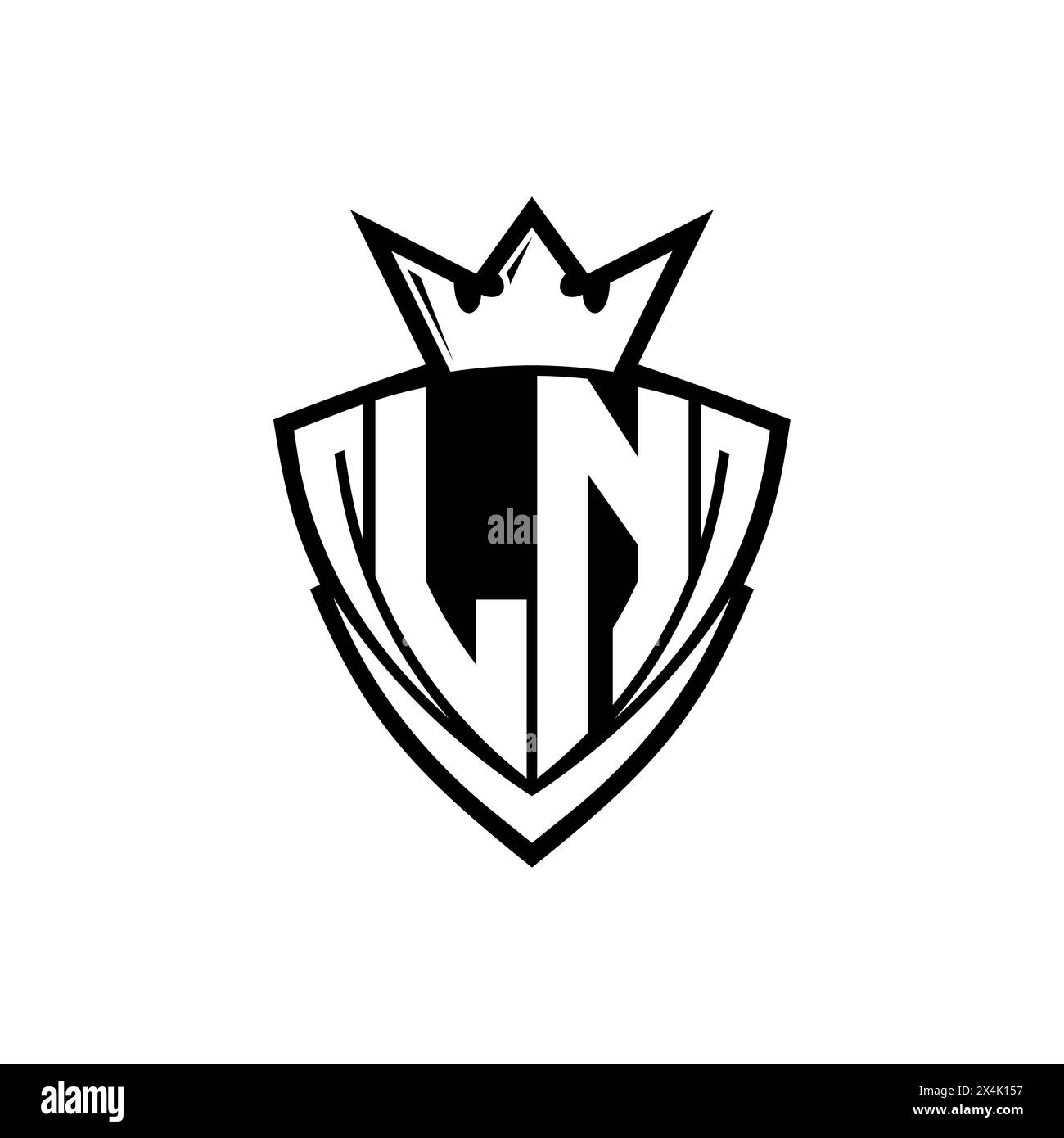 LN Bold letter logo with sharp triangle shield shape with crown inside ...